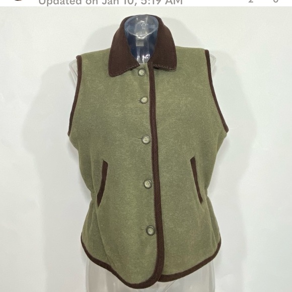 Talbots | Jackets & Coats | Talbots Reversible Dual Side Brown Corduroyolive Green Fleece Vest ...